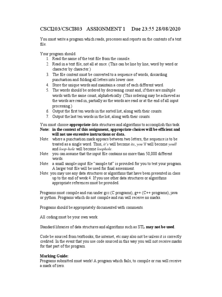 CSCI203/CSCI803 ASSIGNMENT 1 Due 23:55 28/08/2020: Will Not Use Excessive Instructions or Data ...