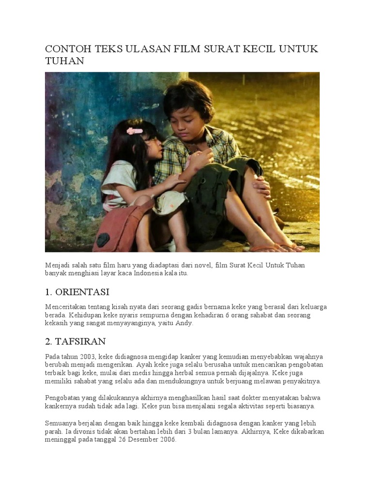 Contoh Teks Ulasan Film Surat Kecil Untuk Tuhan Ulfa | PDF