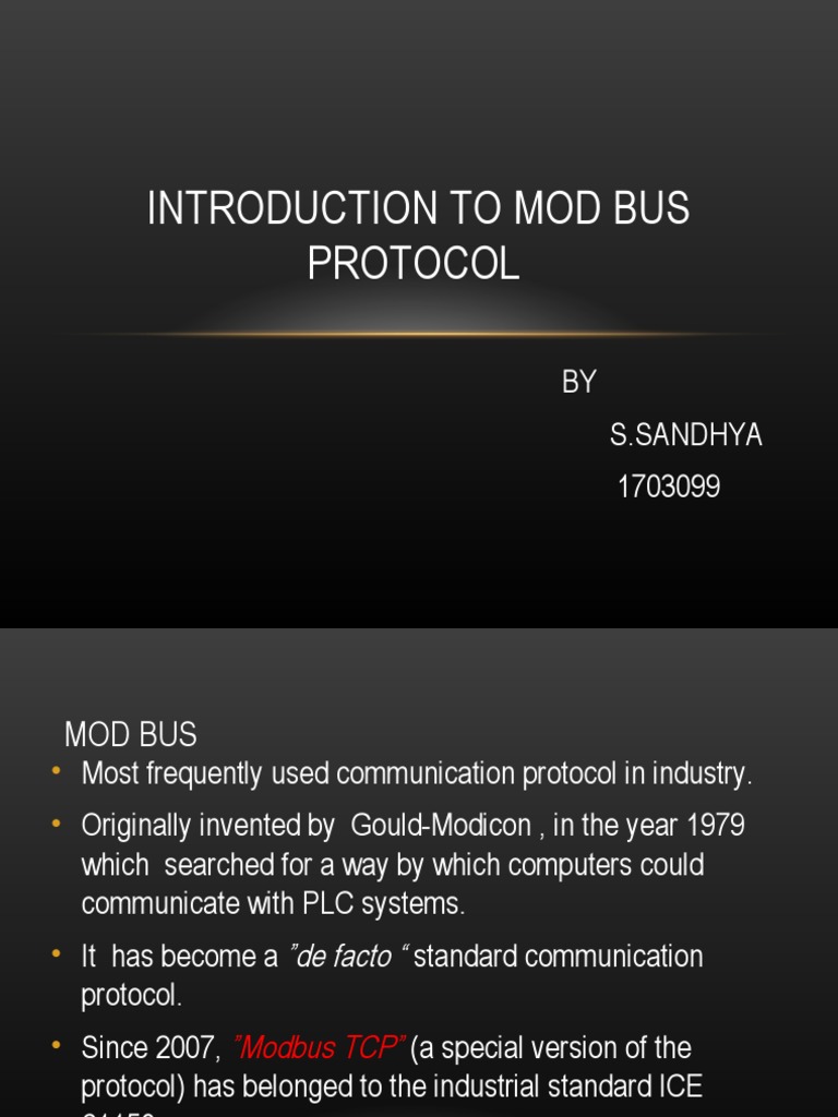 Introduction To Mod Bus Protocol: BY S.Sandhya 1703099 | PDF ...