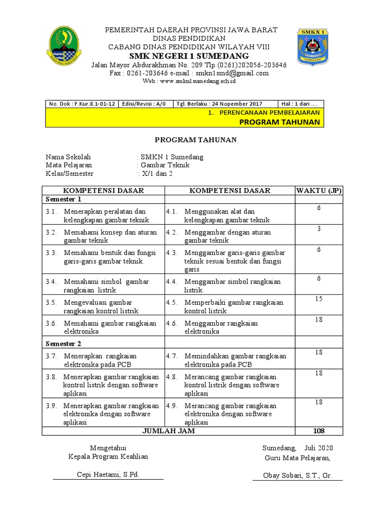 RANCANGAN PROGRAM PEMBELAJARAN GAMBAR TEKNIK | PDF