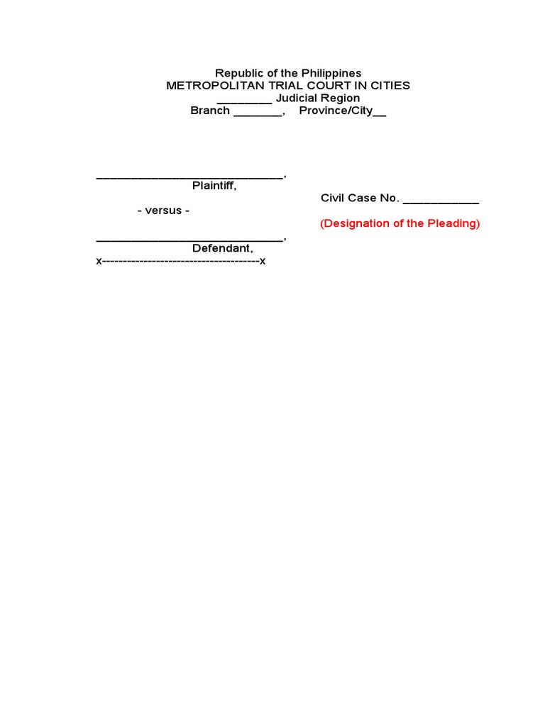 Metropolitan Trial Court - Caption | PDF
