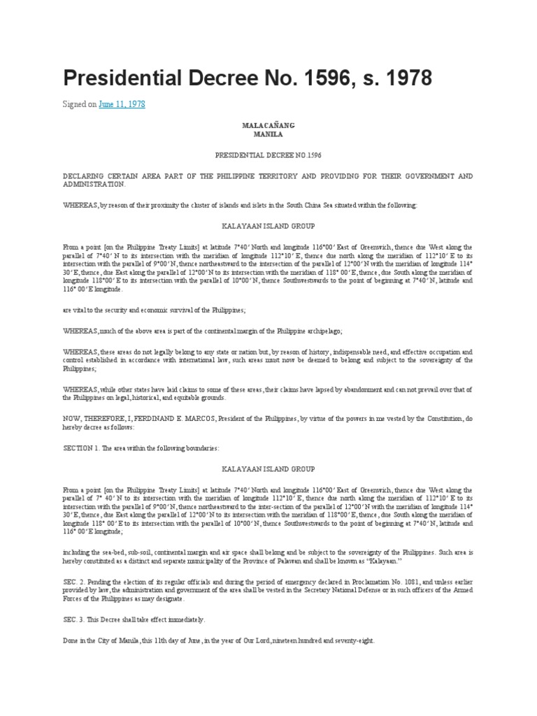 Presidential Decree No. 1596 | PDF | Longitude | Government