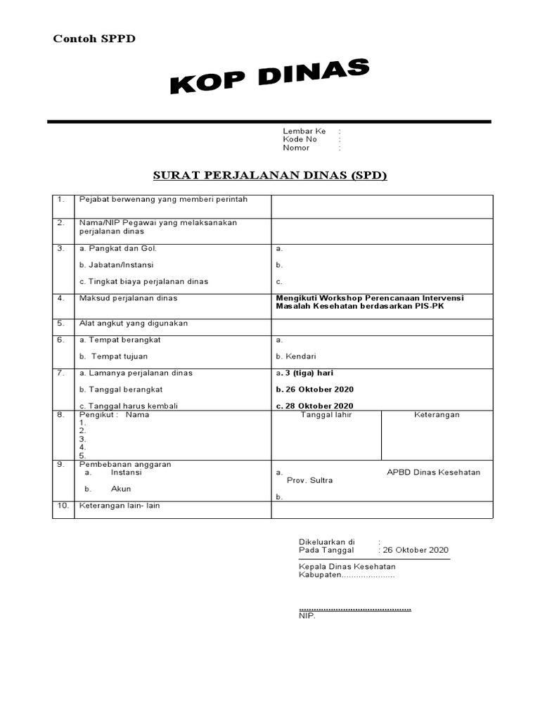 Contoh SPPD Perjalanan Dinas 3 Hari | PDF