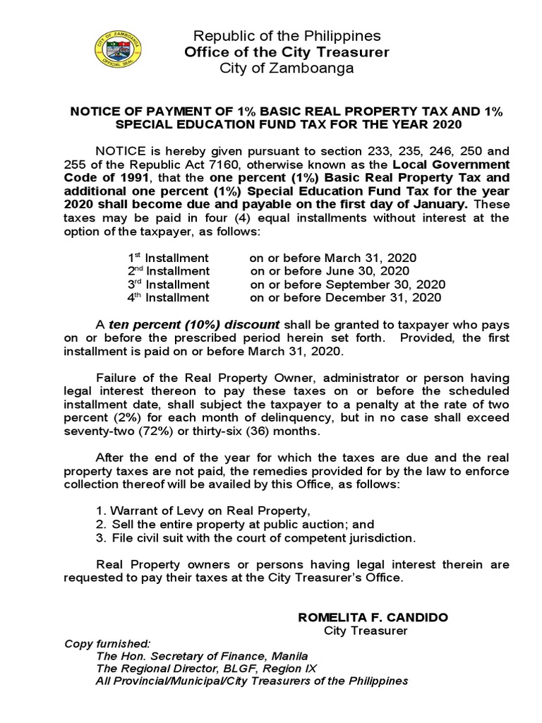 Notice of Payment 2020 | PDF | Finance & Money Management