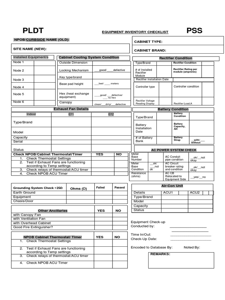 PLDT Equipment Inventory Checklist PSS | PDF | Rectifier | Thermostat