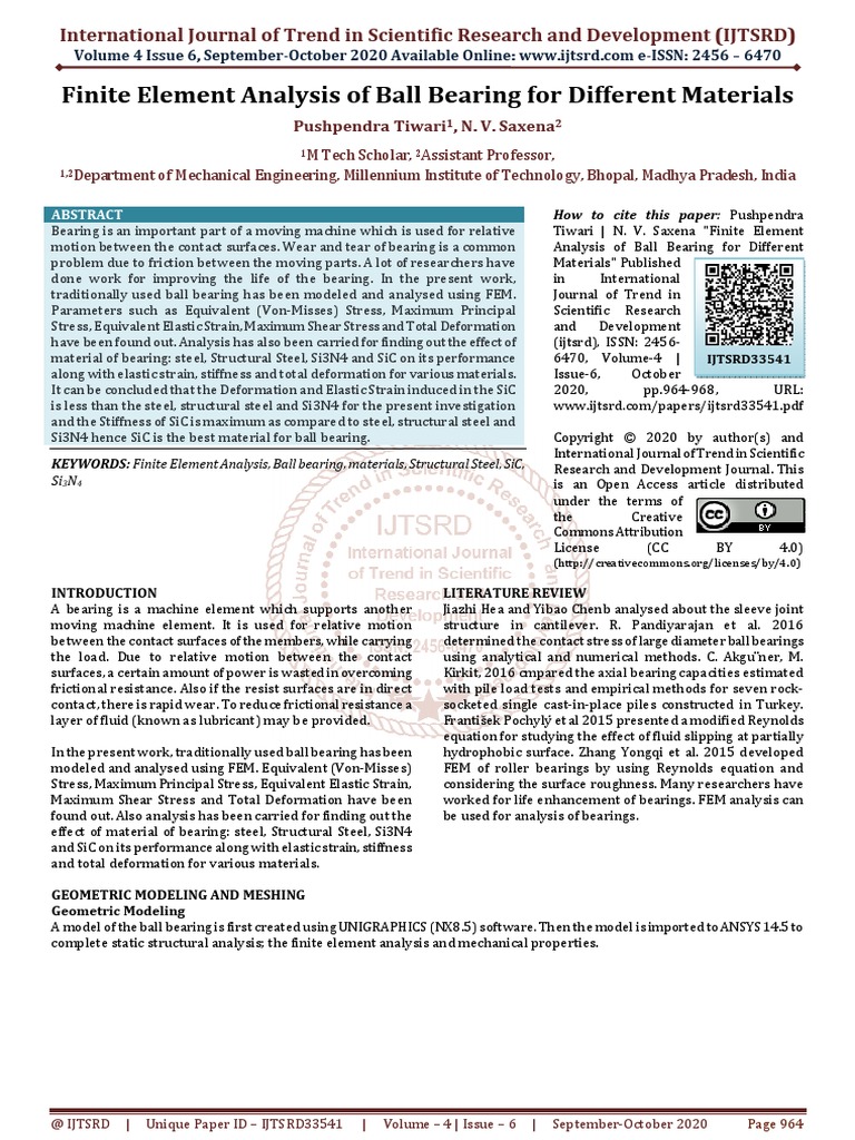 Finite Element Analysis of Ball Bearing For Different Materials | PDF ...