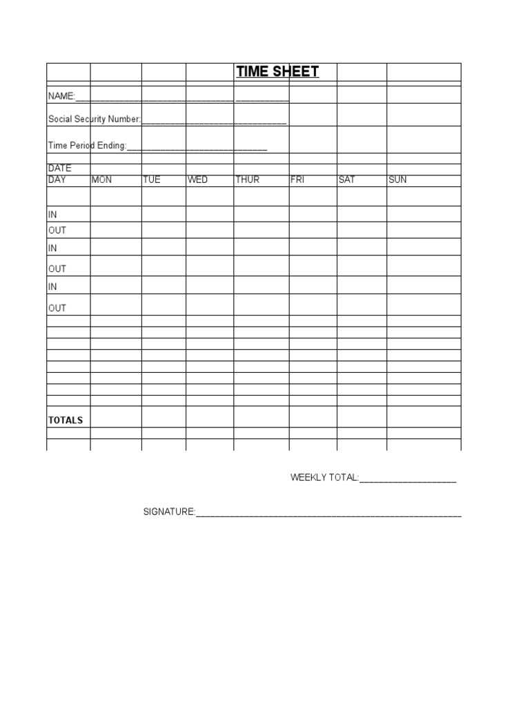 Weekly Time Sheet Template | PDF