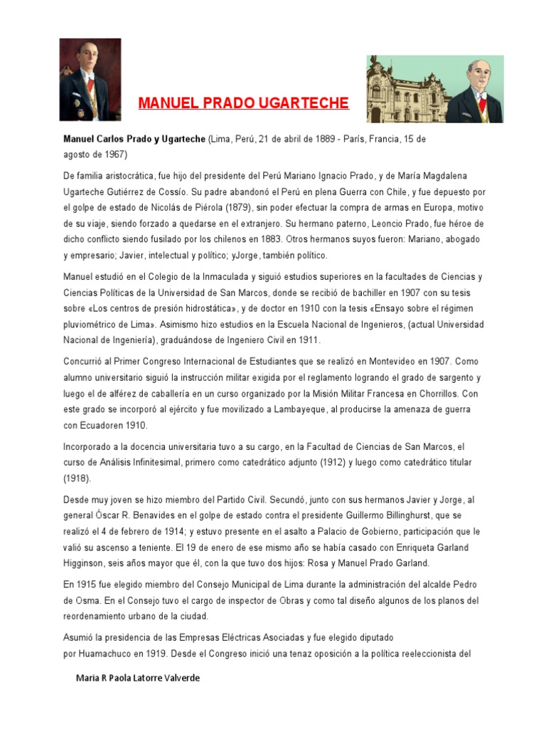 Manuel Prado Ugarteche: Biografía y Gobierno | PDF | Perú | Gobierno