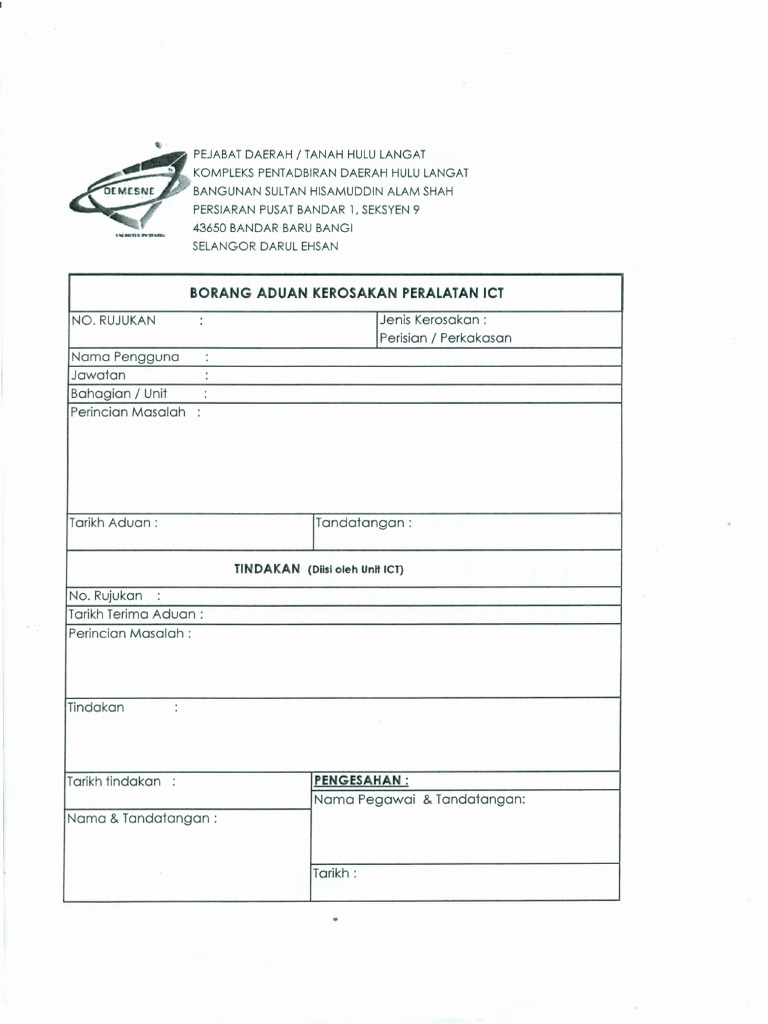 Borang Aduan Kerosakan Peralatan ICT | PDF