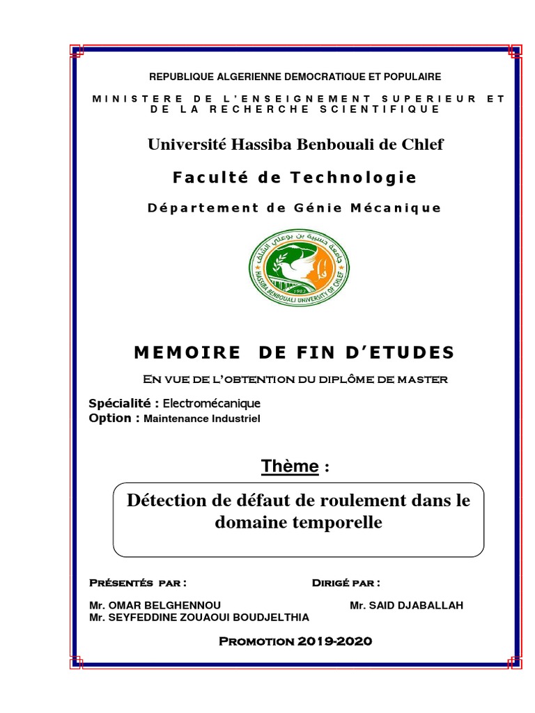 Détection Des Défauts de Roulement Dans Le Domaine Temporel | PDF ...