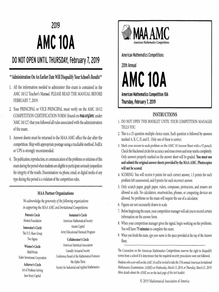 2019 AMC 10 A Problems PDF | PDF