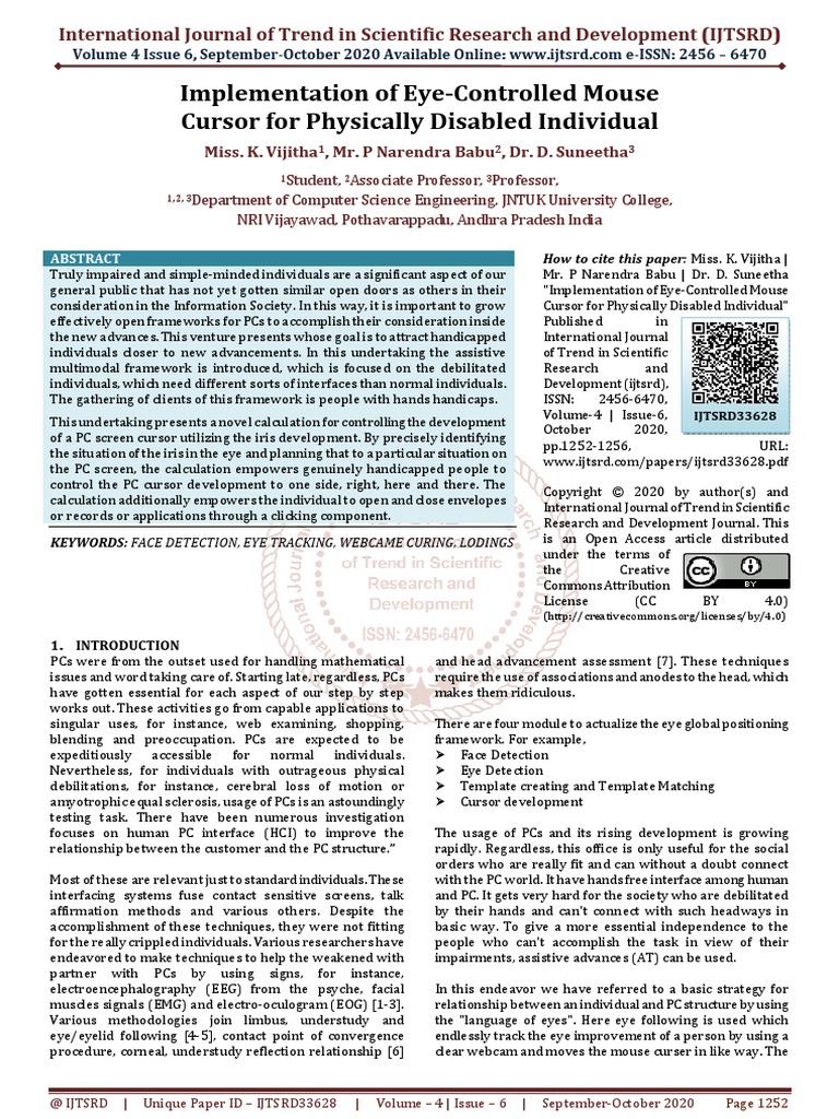 Implementation of Eye Controlled Mouse Cursor For Physically Disabled Individual | PDF ...