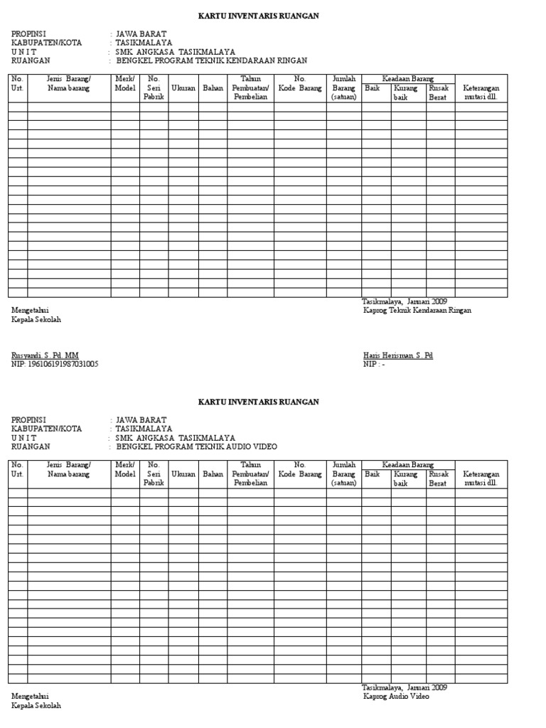 Kartu Inventaris Ruangan | PDF