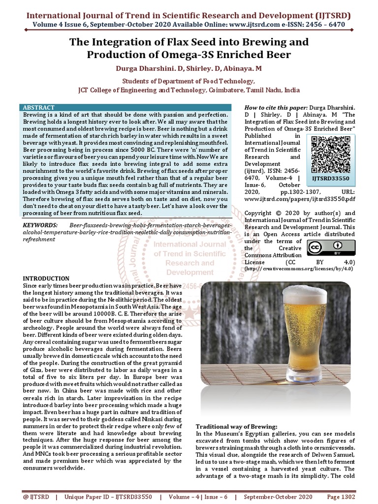 The Integration of Flax Seed Into Brewing and Production of Omega 3S ...