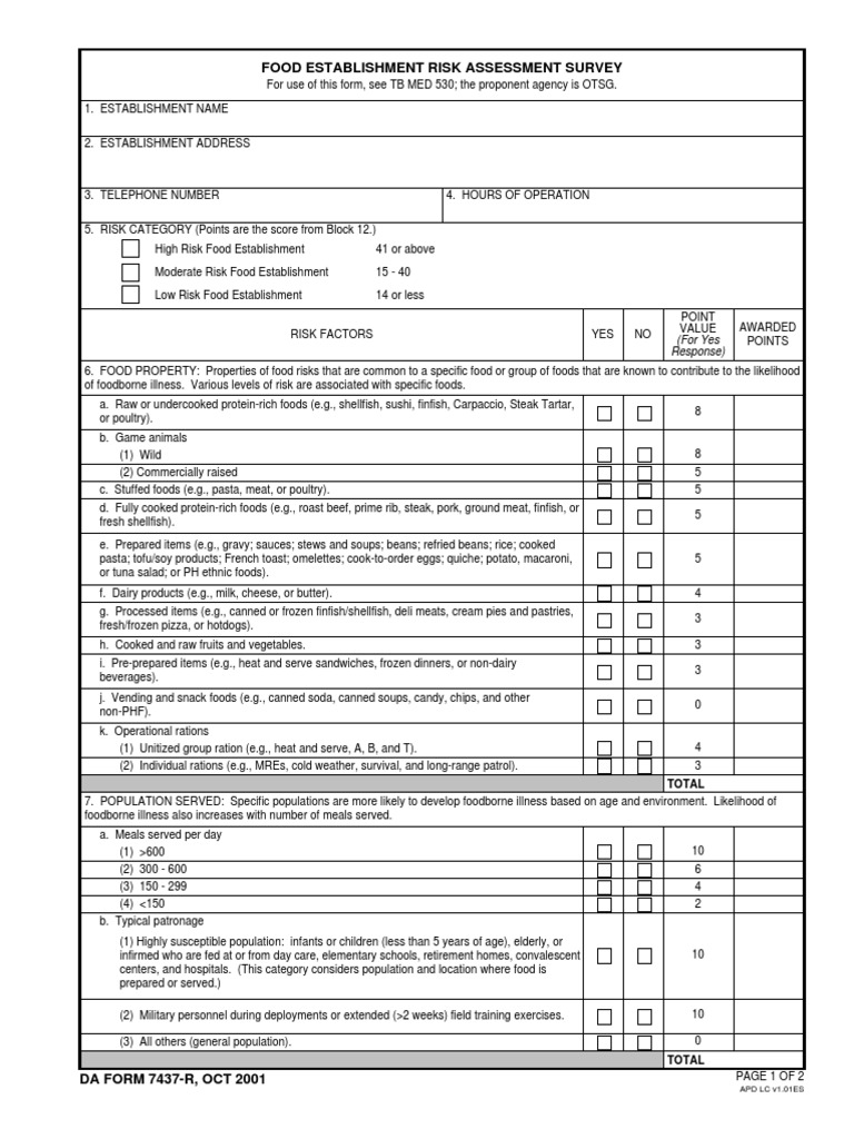 Food Establishment Risk Assessment Survey | Download Free PDF | Steak ...