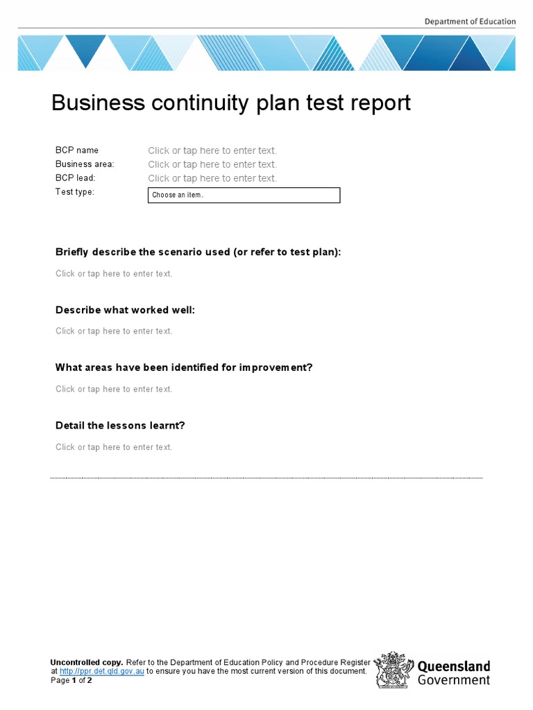 Business Continuity Plan Test Report: Briefly Describe The Scenario ...