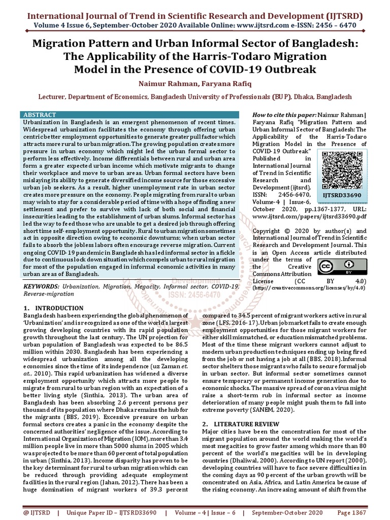 Migration Pattern and Urban Informal Sector of Bangladesh The ...