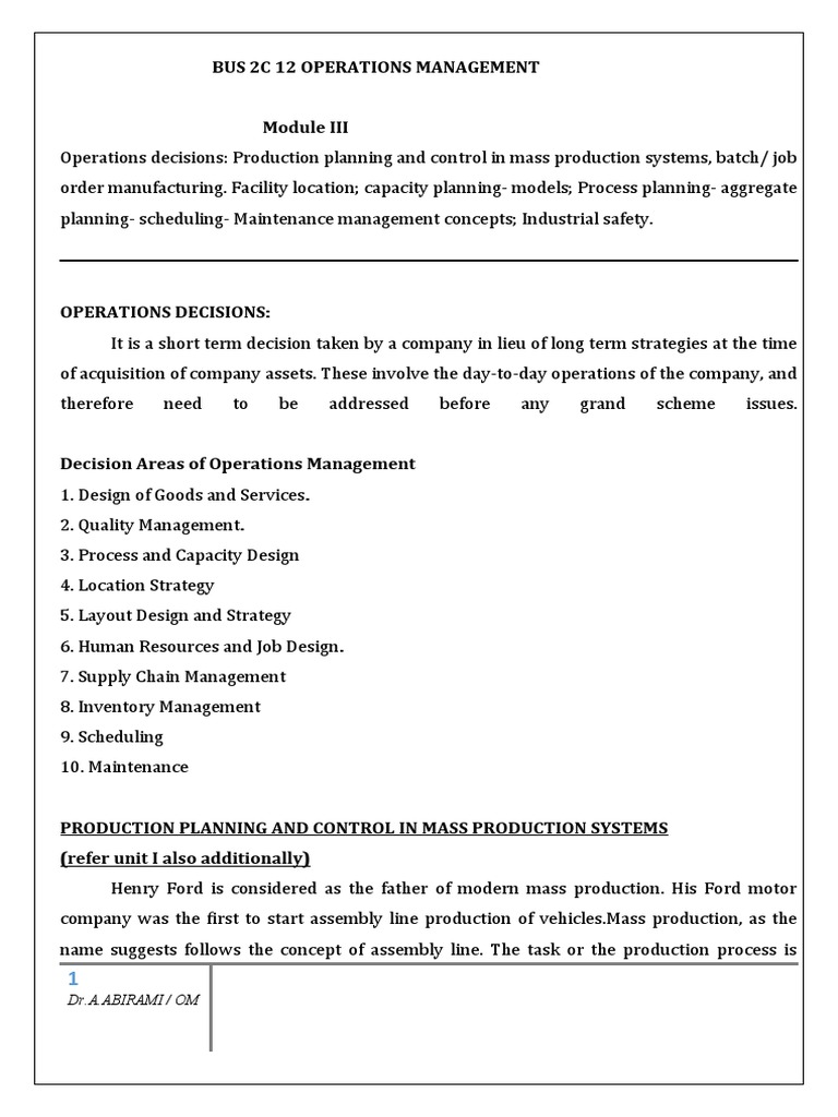 Bus 2C 12 Operations Management: Dr.A.Abirami / Om | PDF | Scheduling ...
