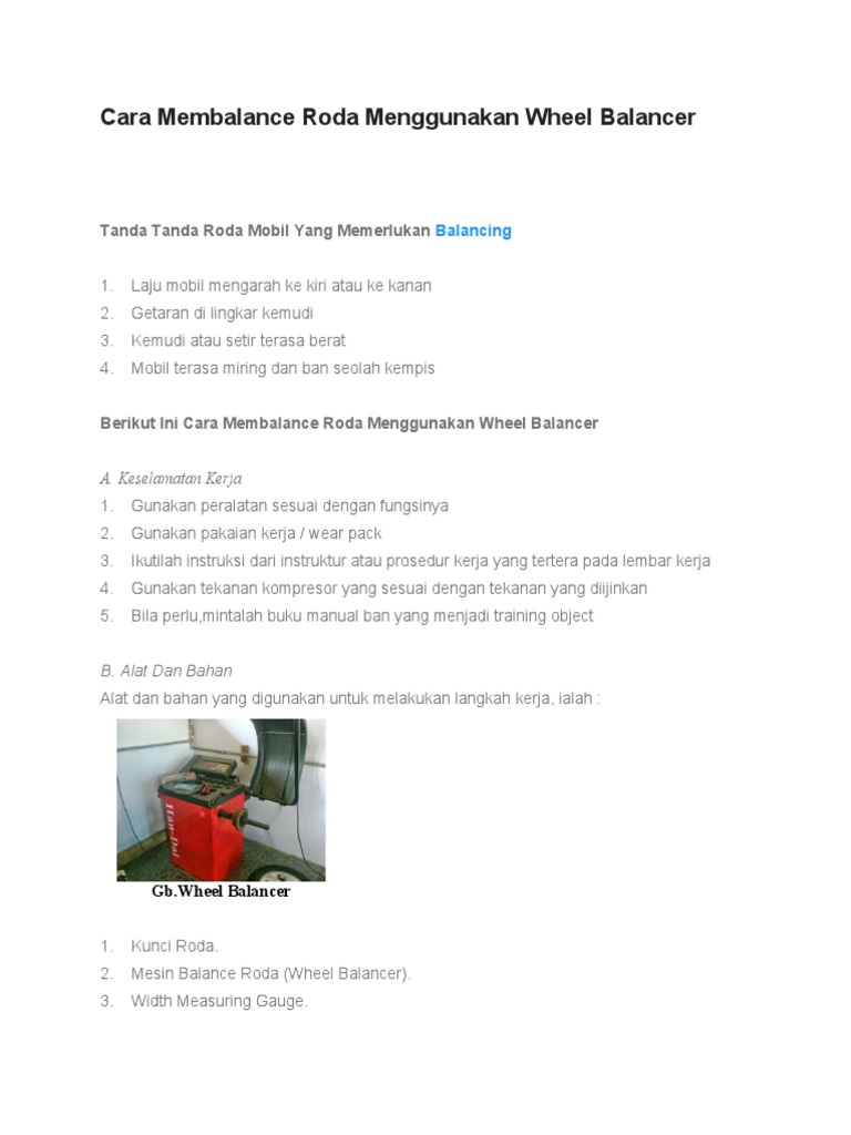 Cara Membalance Roda Menggunakan Wheel Balancer | PDF