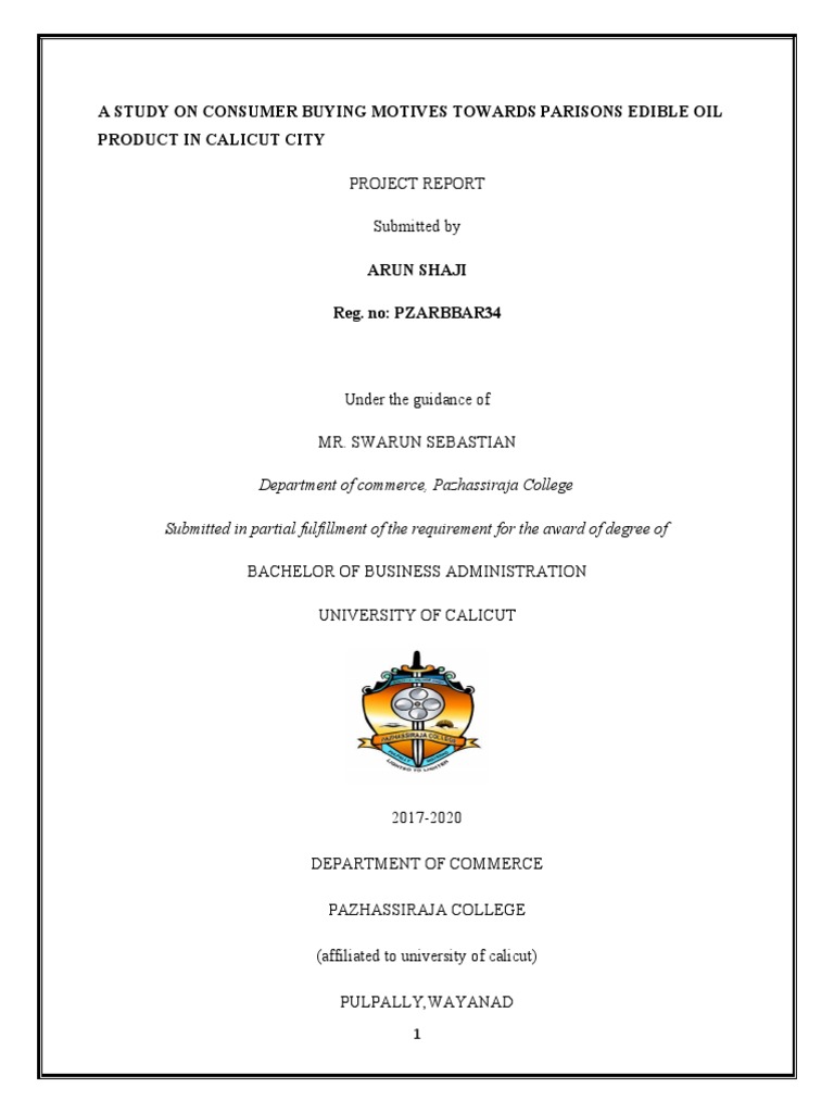 A Study On Consumer Buying Motives Towards Parisons Edible Oil Product ...