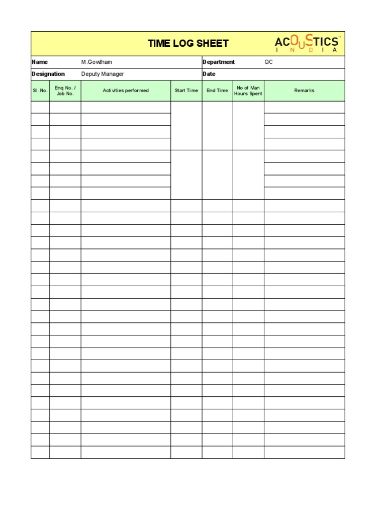 Time Log Sheet: M.Gowtham QC Deputy Manager | PDF