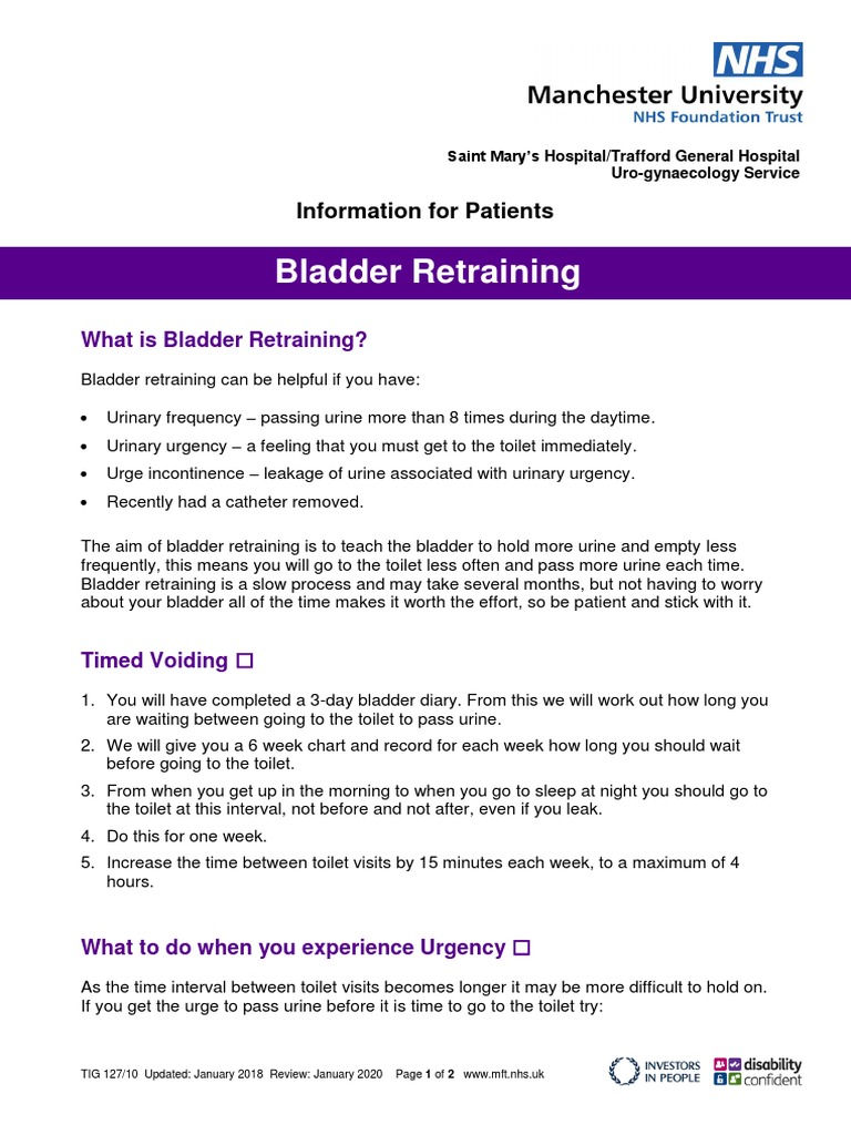 Bladder Retraining Guide for Patients | PDF | Urinary Incontinence | Drink