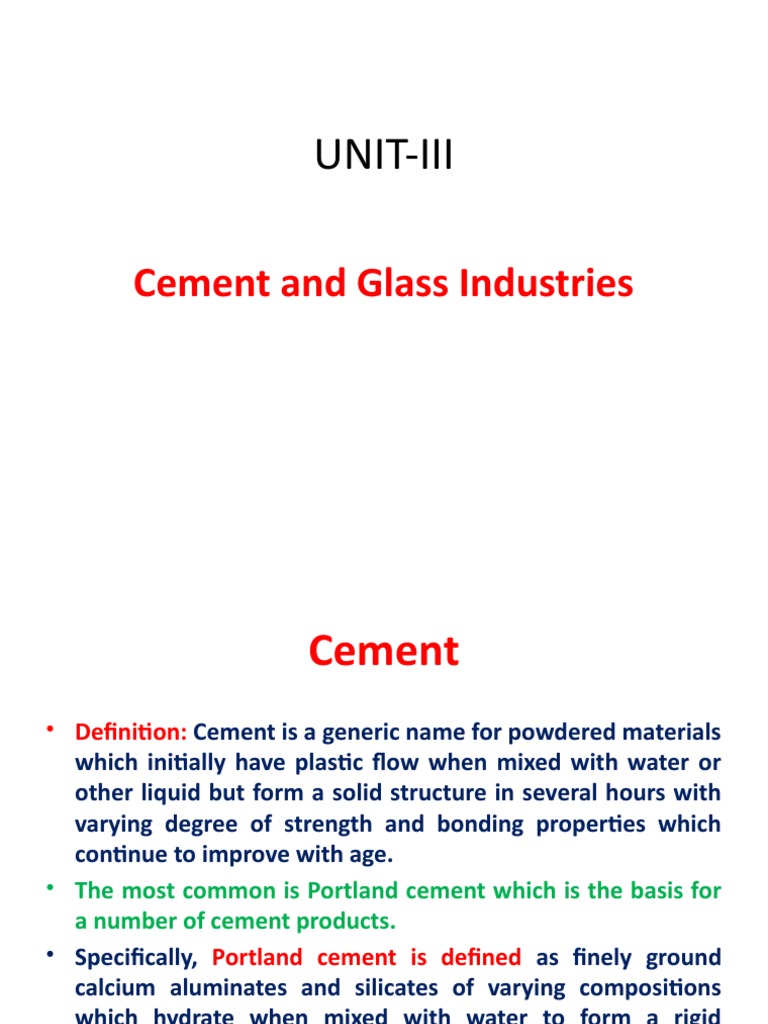 Unit-Iii: Cement and Glass Industries | PDF | Composite Material | Cement