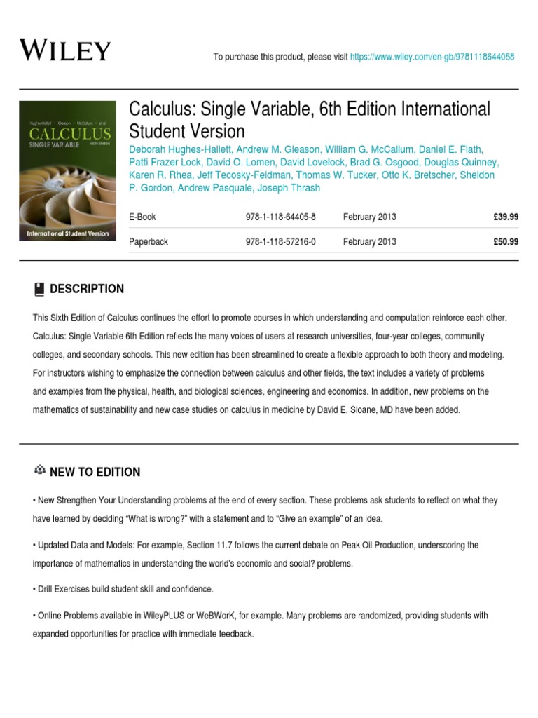 Wiley - Calculus - Single Variable, 6th Edition International Student ...