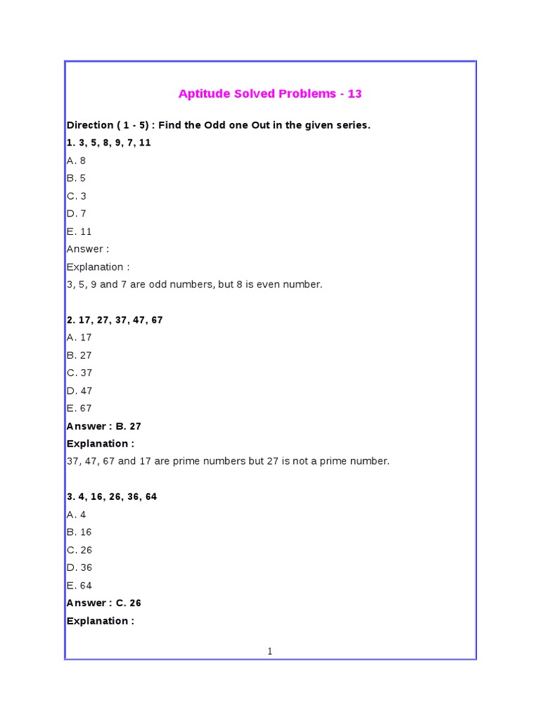 Aptitude Solved Problems - 13: Direction (1 - 5) : Find The Odd One Out ...