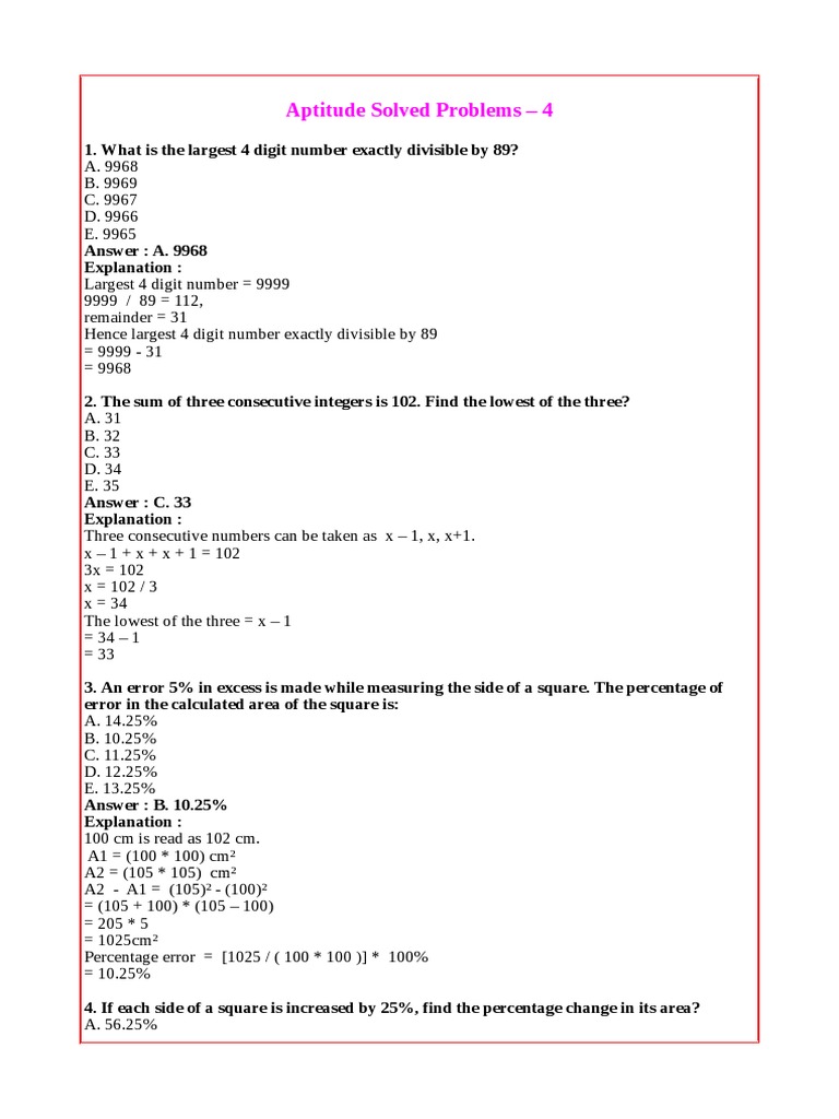 Aptitude Solved Problems - Understanding Patterns in Numerical ...