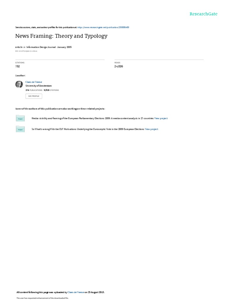 News Framing Theory and Typology | PDF | Framing (Social Sciences) | News
