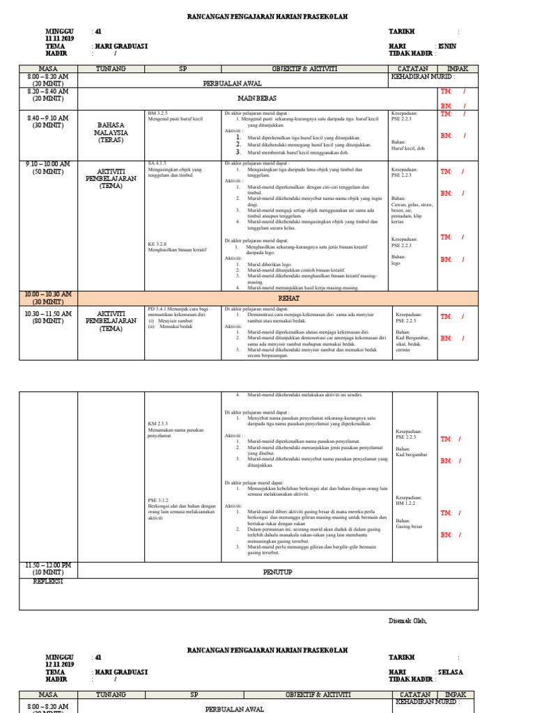 RPH Prasekolah PPKI M41 | PDF