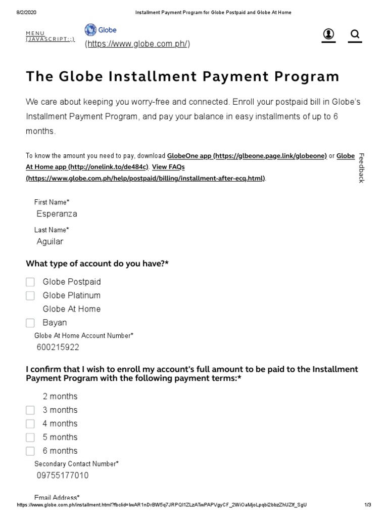 Installment Payment Program For Globe Postpaid | PDF | Privacy | Cyberspace
