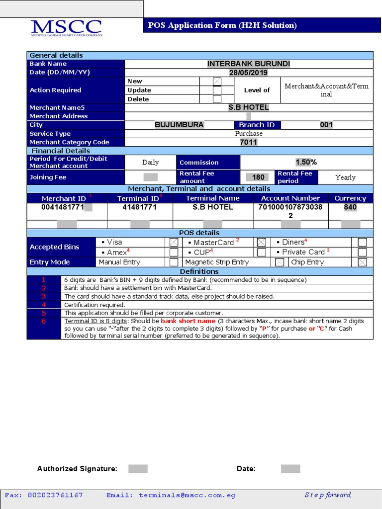 POS Application Form (H2H Solution) : Merchant&Account&Term Inal | PDF ...