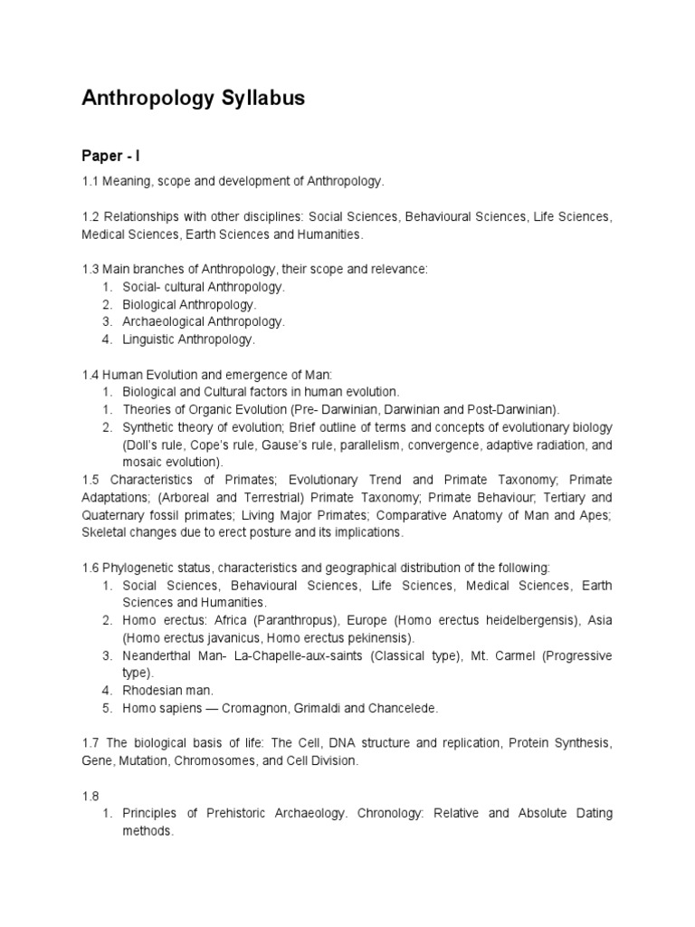 UPSC Main Anthropology Syllabus PDF | PDF | Kinship | Tribe