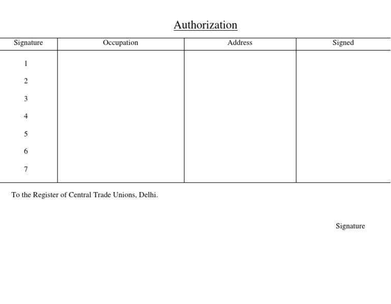Authorization Form for Trade Unions | PDF