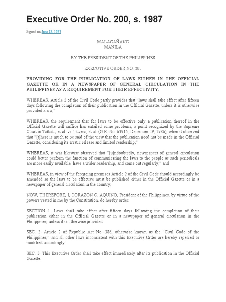 Executive Order No | PDF | President Of The Philippines | World Politics
