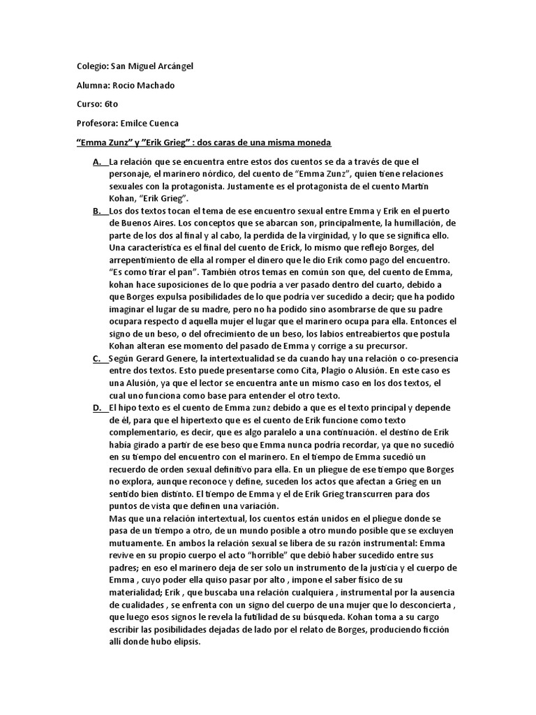 Rocio Machado.3-08 Emma Zunz y Erik Grieg. | PDF | Cuentos