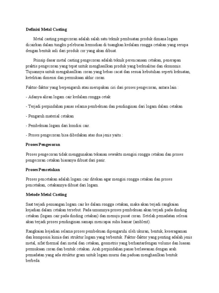 Kesimpulan Materi Metal Casting | PDF