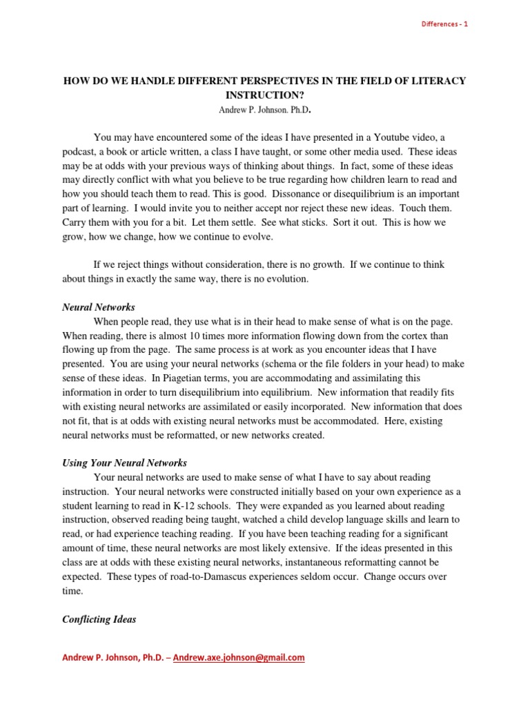 Handling Perspectives in Literacy Instruction | PDF | Theory | Psychology