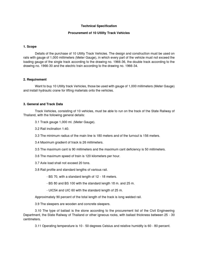 Technical Spec - Utility Track Vehicle | PDF | Track (Rail Transport ...