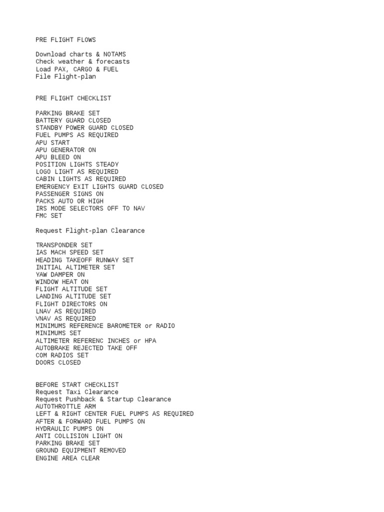 Boeing 737-800 (Checklists) | PDF | Takeoff | Aircraft