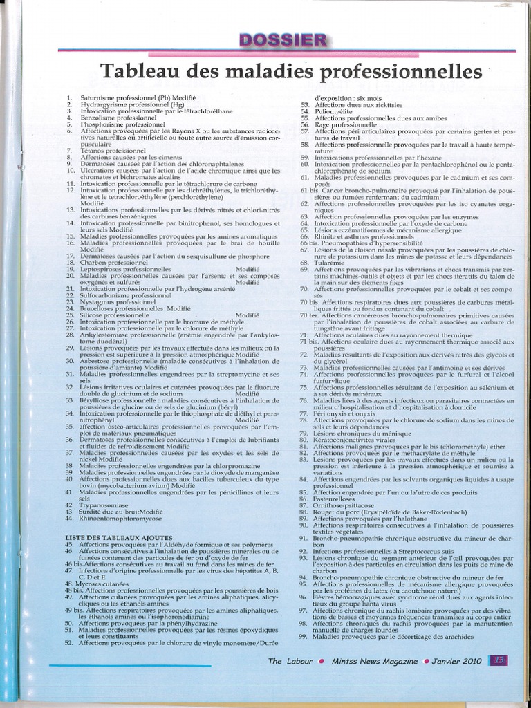 Liste Maladies Professionnelles PDF | PDF