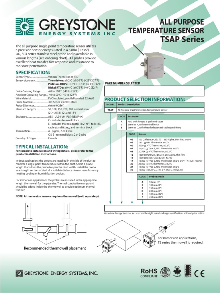 TSAP Series: All Purpose Temperature Sensor | PDF | Building ...