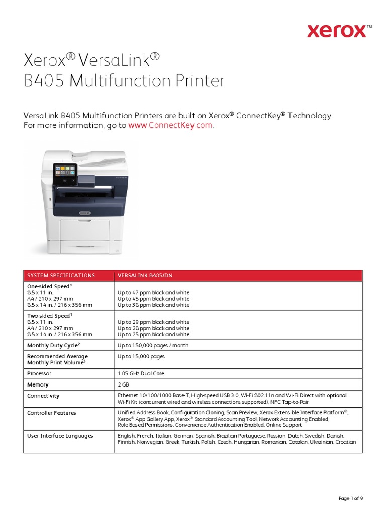 Xerox Versalink B405 Multifunction Printer | PDF | Image Scanner | Fax