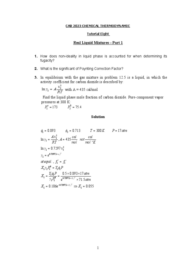 New Tutorial 8 With Solution | PDF | Gases | Branches Of Thermodynamics