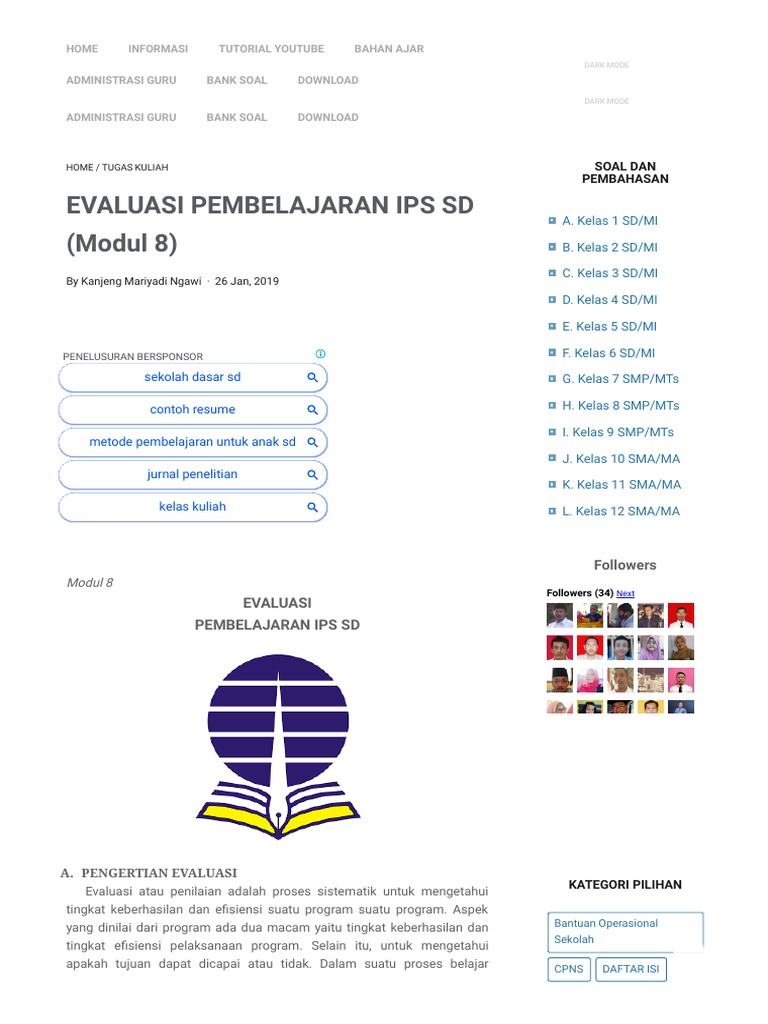 EVALUASI PEMBELAJARAN IPS SD (Modul 8) | PDF
