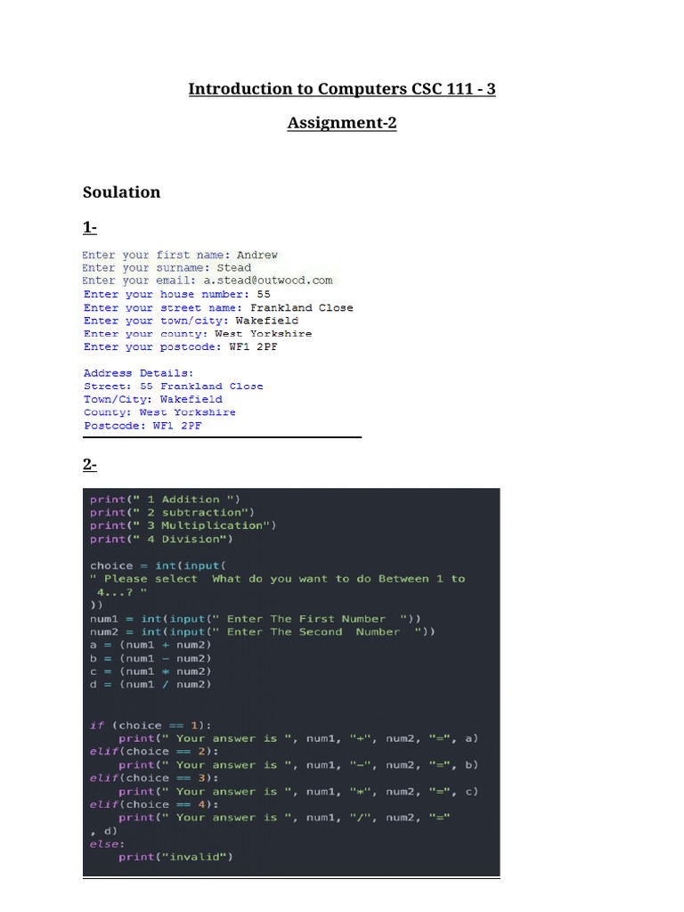 Introduction To Computers CSC 111 - 3 Assignment-2 | PDF