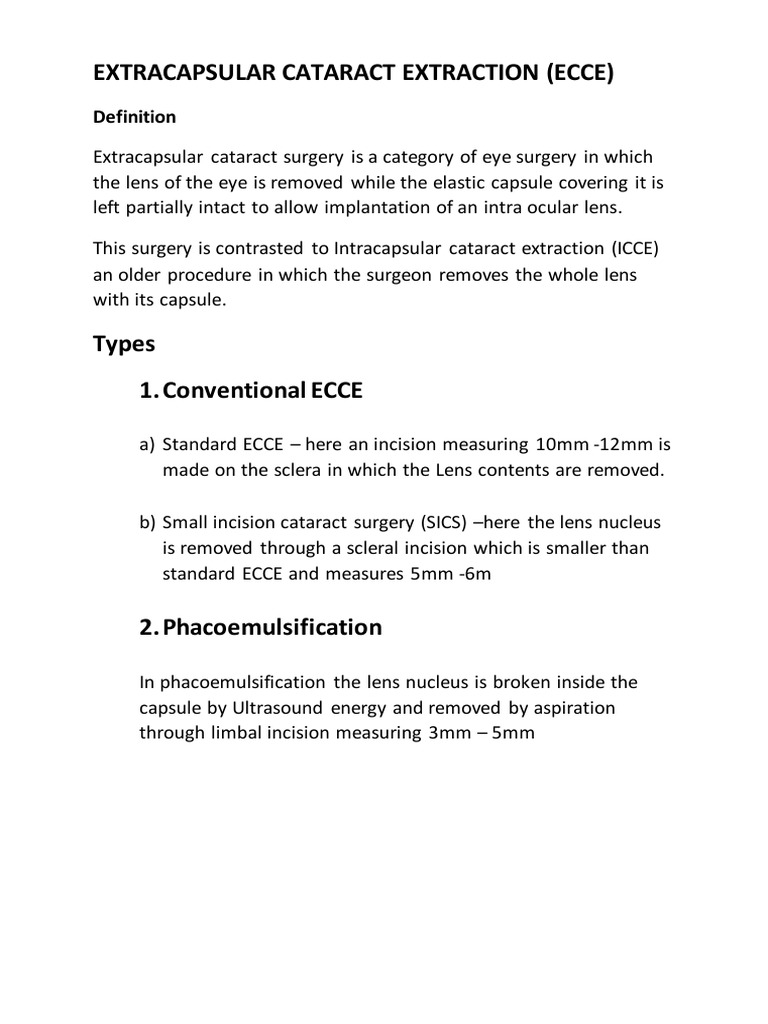 Extracapsular Cataract Extraction (Ecce) | PDF | Cataract | Ophthalmology