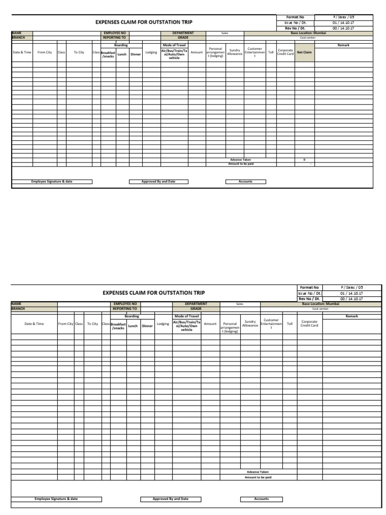 Expenses Claim For Outstation Trip | Download Free PDF | Service ...